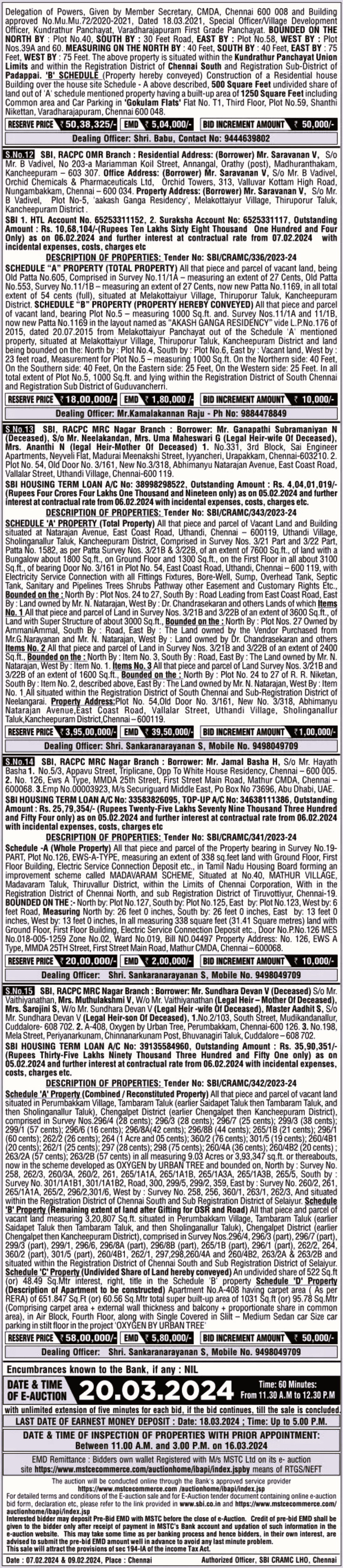 BANK AUCTION PROPERTIES - CHENNAI BANK AUCTION